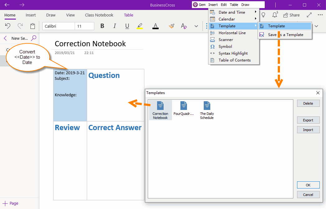 UWP How To Create OneNote Correction Notebook Template With Fields Office OneNote Gem Add Ins