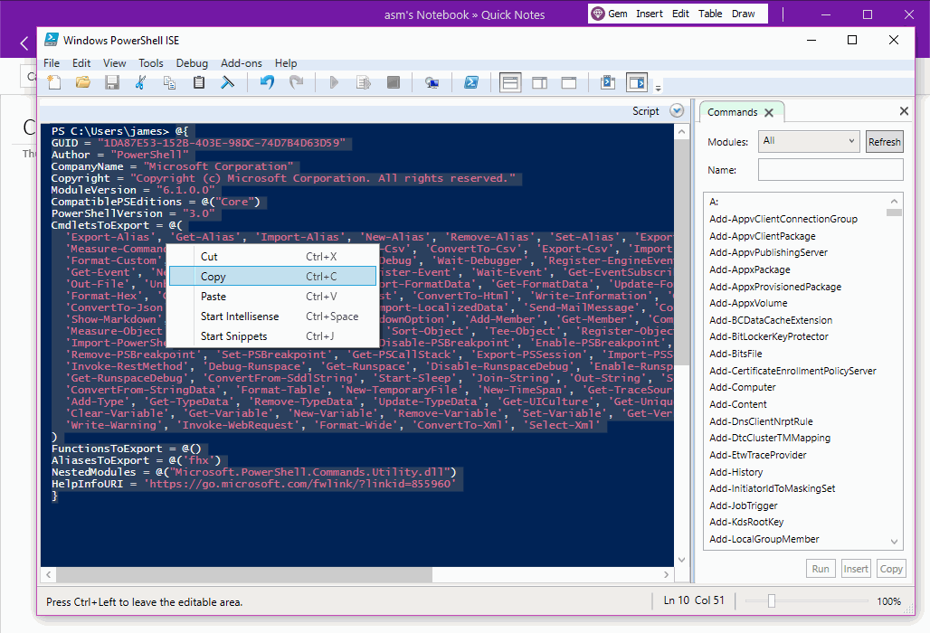 UWP How To Copy Code From PowerShell ISE To OneNote And Maintain