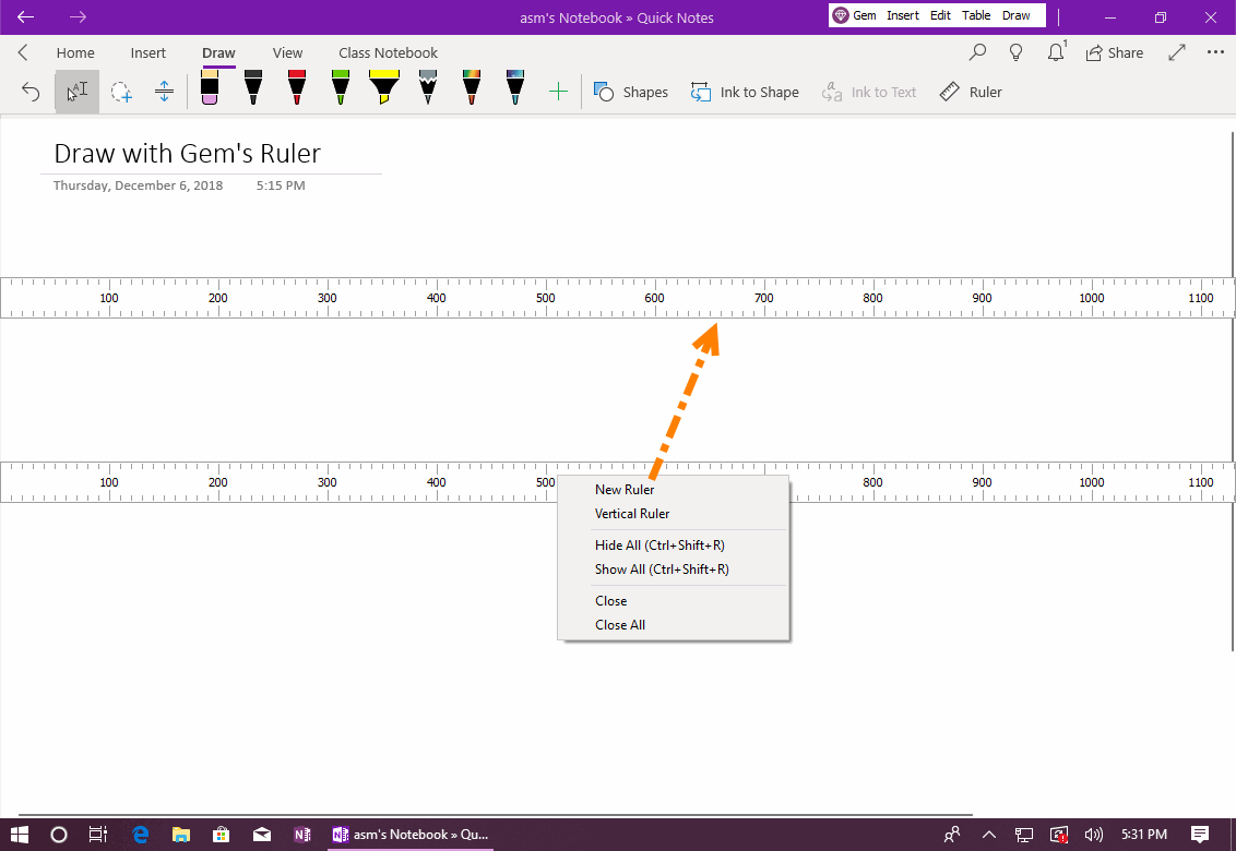 UWP Gem Ruler For OneNote For Windows 10 Office OneNote Gem Add Ins