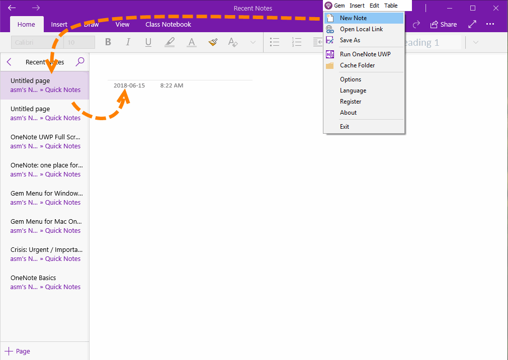 UWP Create OneNote Page With Favorite Date Format Office OneNote Gem Add Ins