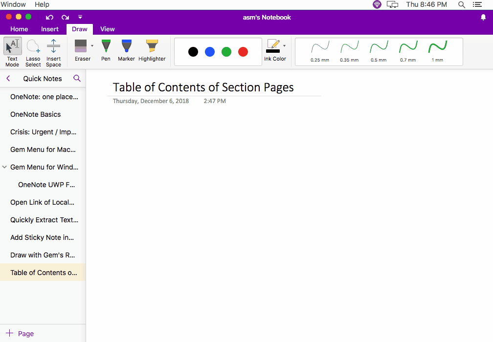 Mac Create TOC Table Of Contents For Pages Of Current OneNote