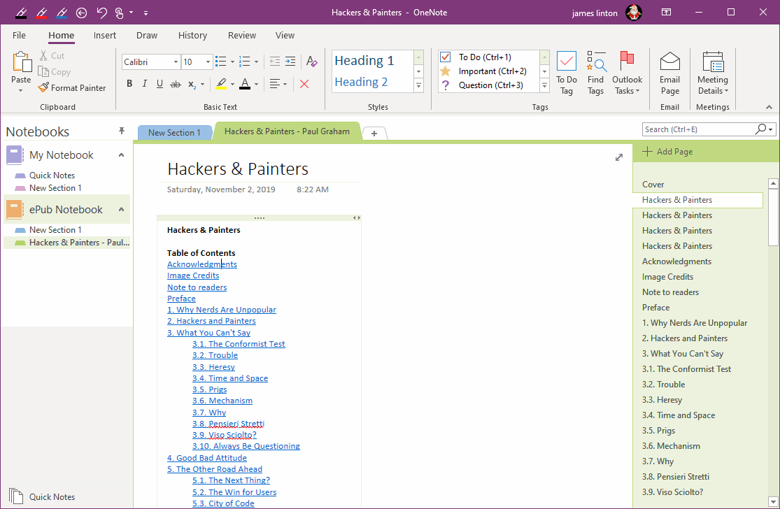 EXE Export A OneNote Section Convert And Generate An EPub Ebook