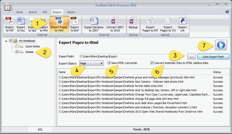 Export OneNote Pages To HTML Files And Convert Onenote Links Between Paragraphs To HTML File 