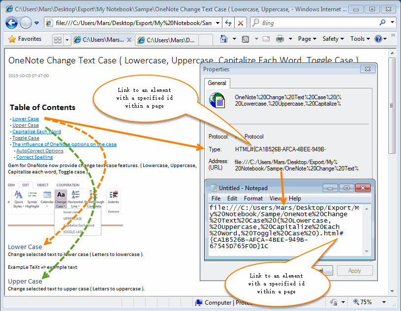 Export OneNote Pages To HTML Files And Convert Onenote Links Between Paragraphs To HTML File 