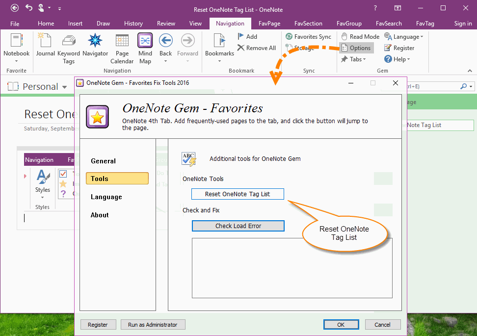 EXE Reset And Restore OneNote Tag List Office OneNote Gem Add Ins