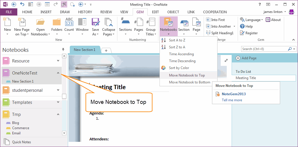 Move A Notebook To Top By One Click In OneNote Office OneNote Gem Add Ins