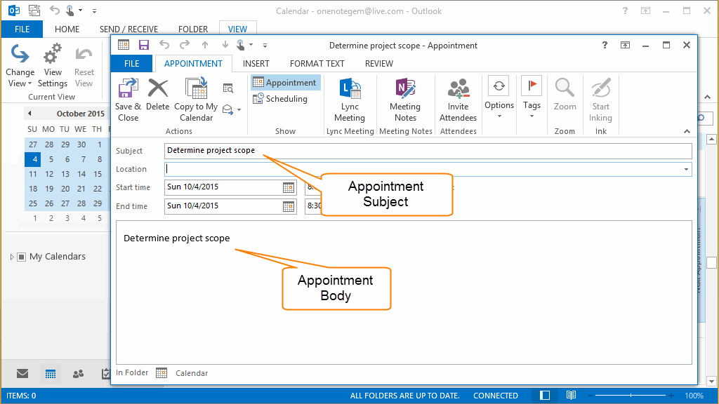 Create Outlook Appointment With Selected Text In OneNote Office 