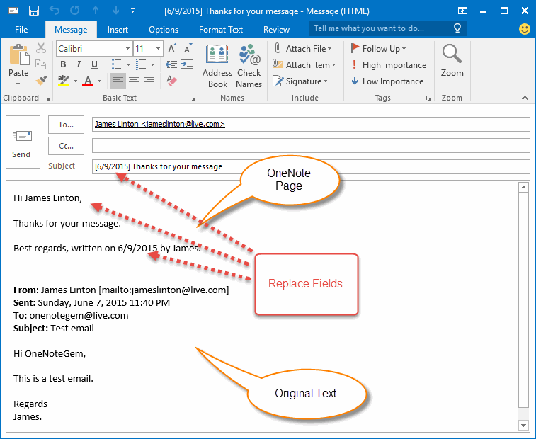 Reply Outlook Message Include Original Text With OneNote Page As Template Office OneNote Gem 