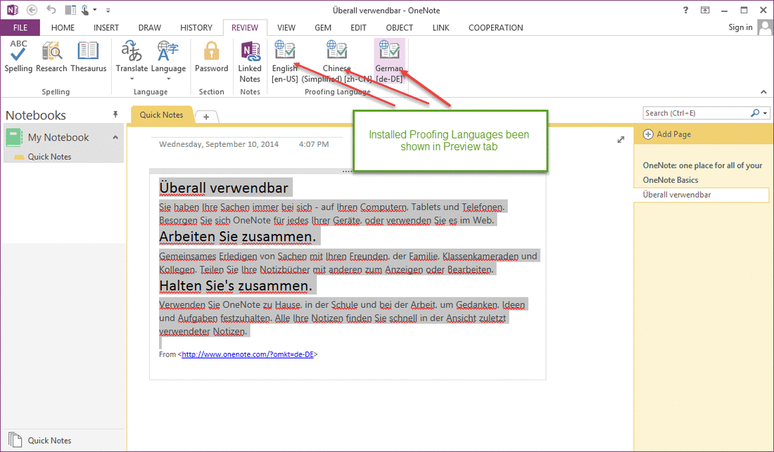 Quickly Set Installed Proofing Language To Page In OneNote Office OneNote Gem Add Ins