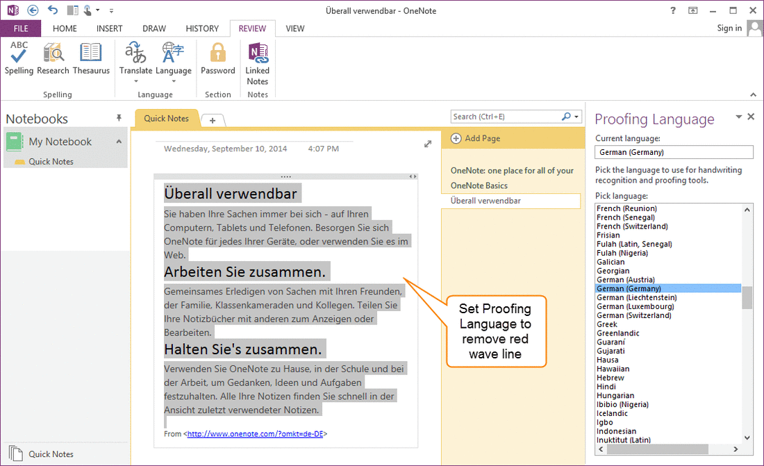 Quickly Set Installed Proofing Language To Page In OneNote Office OneNote Gem Add Ins