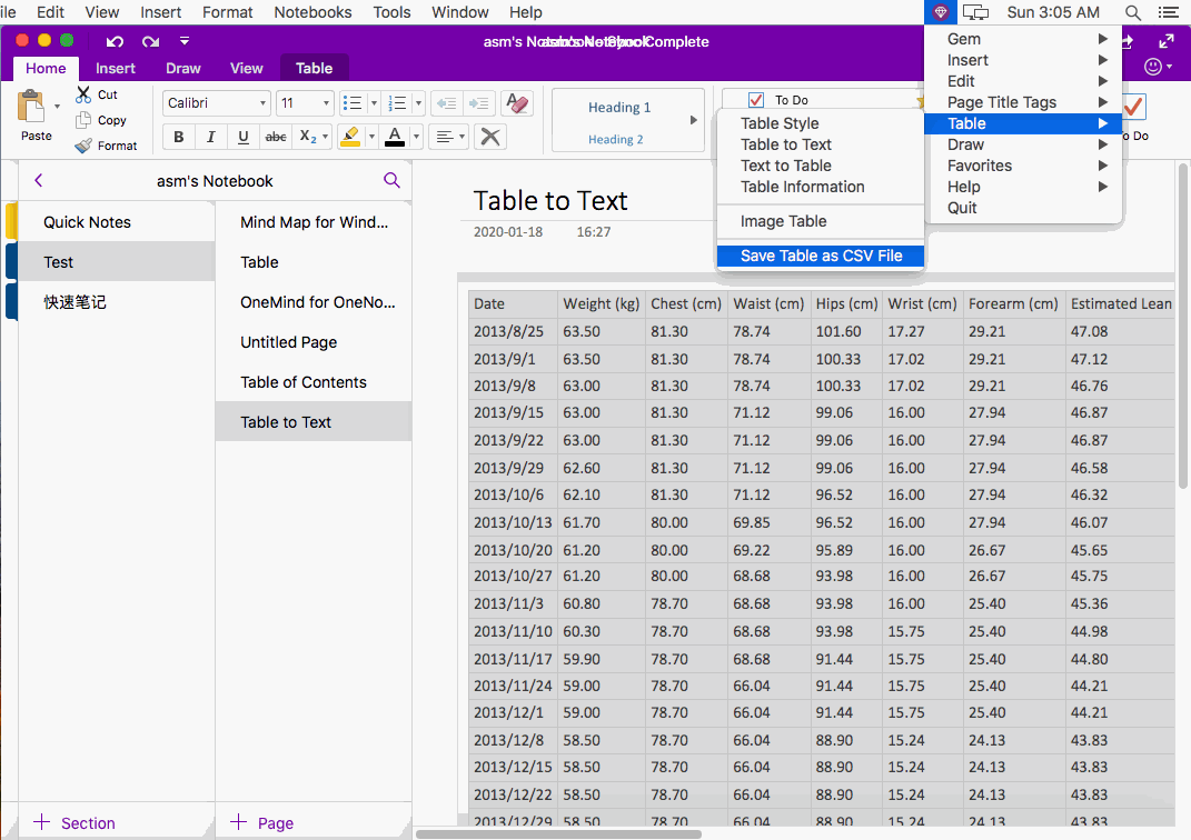 Mac Save Table As CSV File In OneNote Then Opened By Mac Excel
