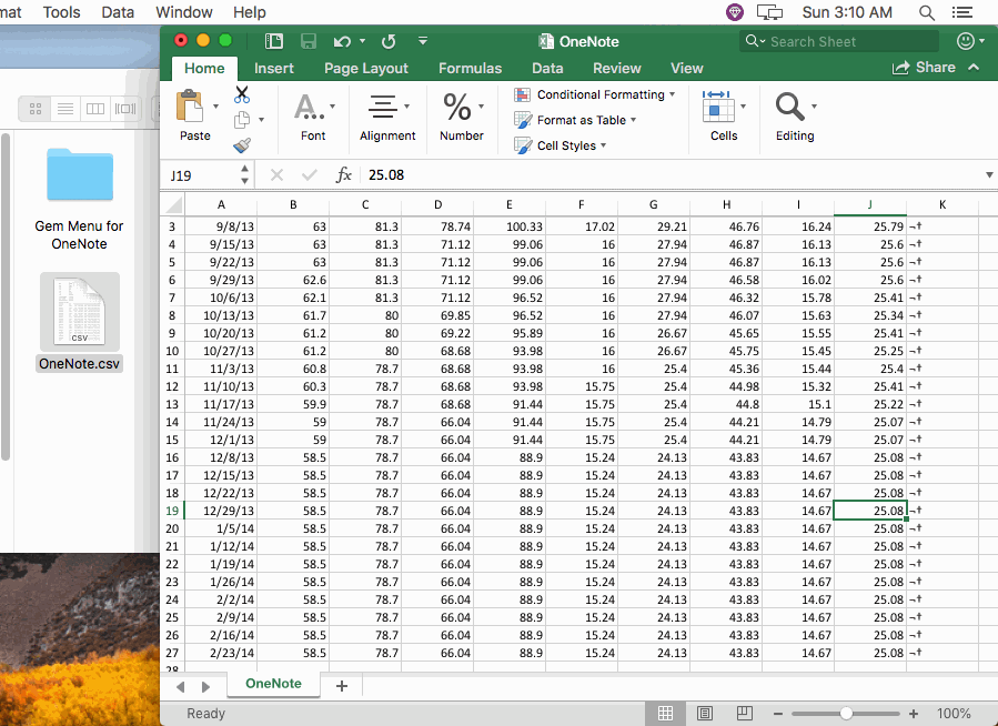Mac Save Table As CSV File In OneNote Then Opened By Mac Excel Office OneNote Gem Add Ins