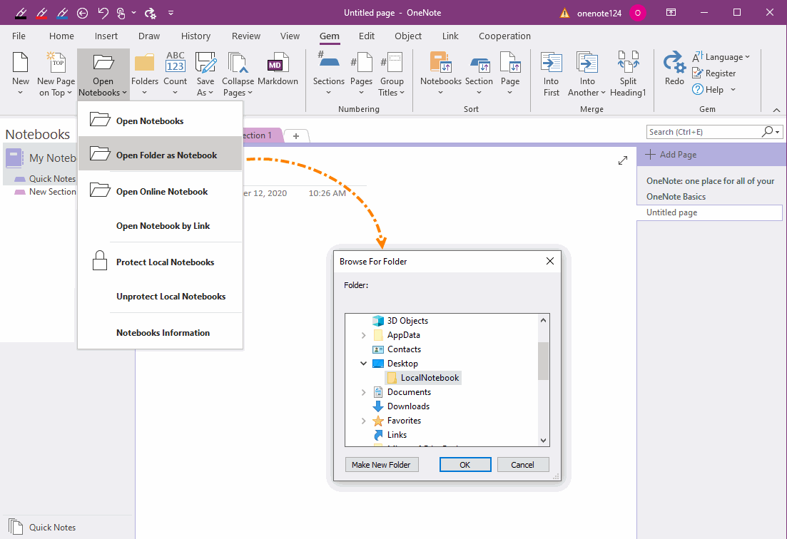 EXE How To Open A Windows Folder As A Single OneNote Notebook Office OneNote Gem Add Ins