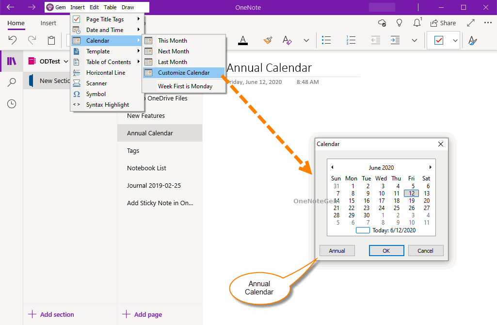 UWP Insert A Annual Calendar For A Specified Year In OneNote For