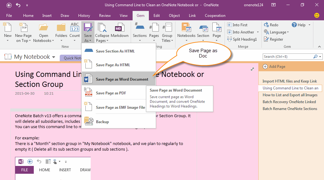 Save OneNote Page As Word Document And Keep The Page Background Color Office OneNote Gem Add Ins