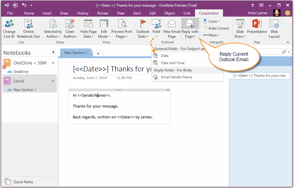 Reply Outlook Email With OneNote Page As Template Office OneNote Gem 
