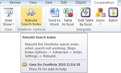Rebuild the OneNote search index to solve the search not working ...