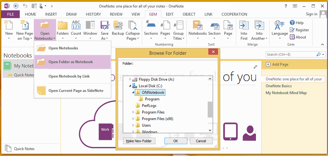 OneNote Open A Folder As Notebook Office OneNote Gem Add Ins