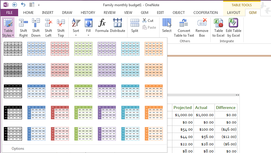 OneNote Format Table Style Office OneNote Gem Add Ins