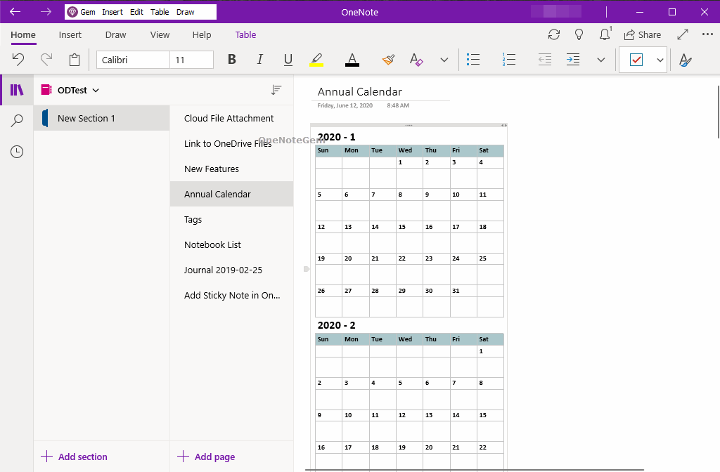 UWP Insert A Annual Calendar For A Specified Year In OneNote For