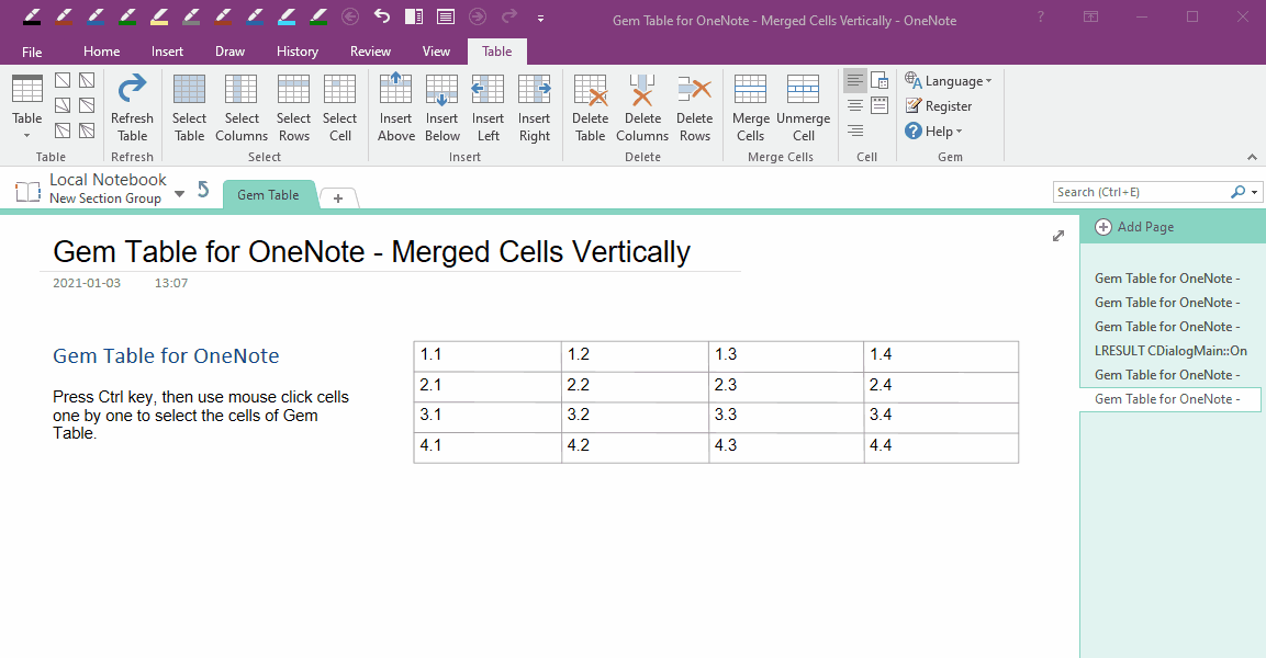 Merge Vertical Cells In The OneNote Gem Table Office OneNote Gem Add Ins