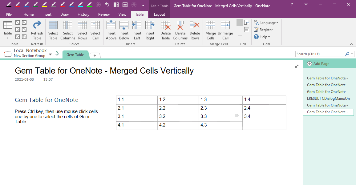 Merge Vertical Cells In The OneNote Gem Table Office OneNote Gem Add Ins