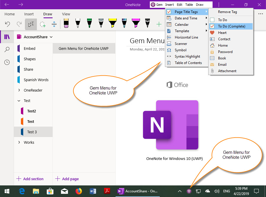 Gem Menu For OneNote UWP Office OneNote Gem Add Ins